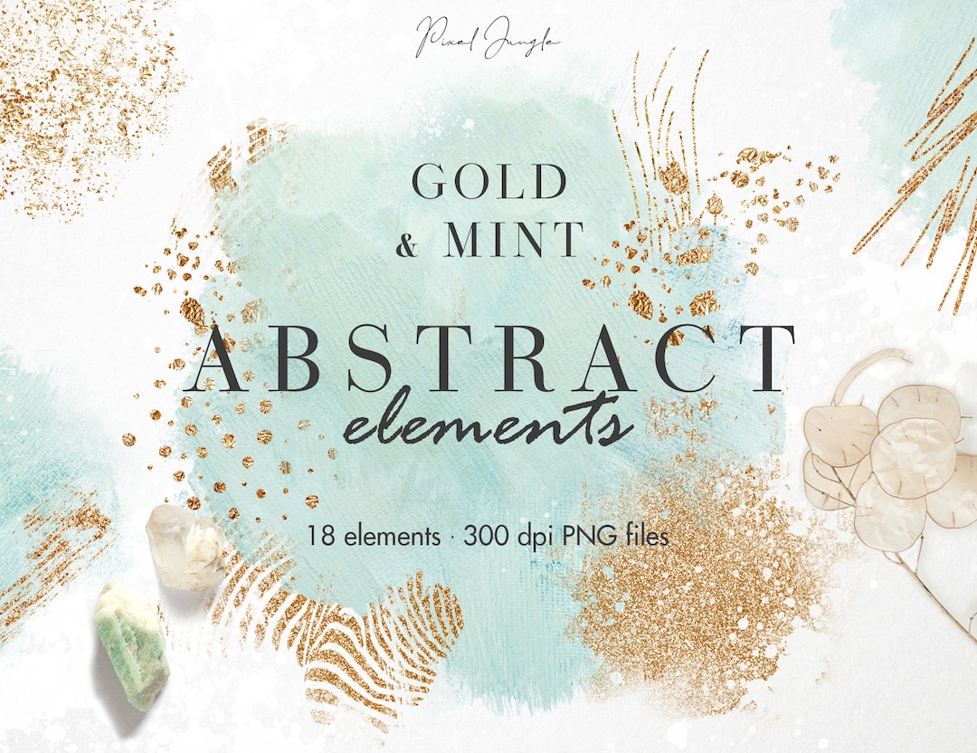 Mint and Gold Abstract Design Elements, Gold Overlays, Gold Paint ...