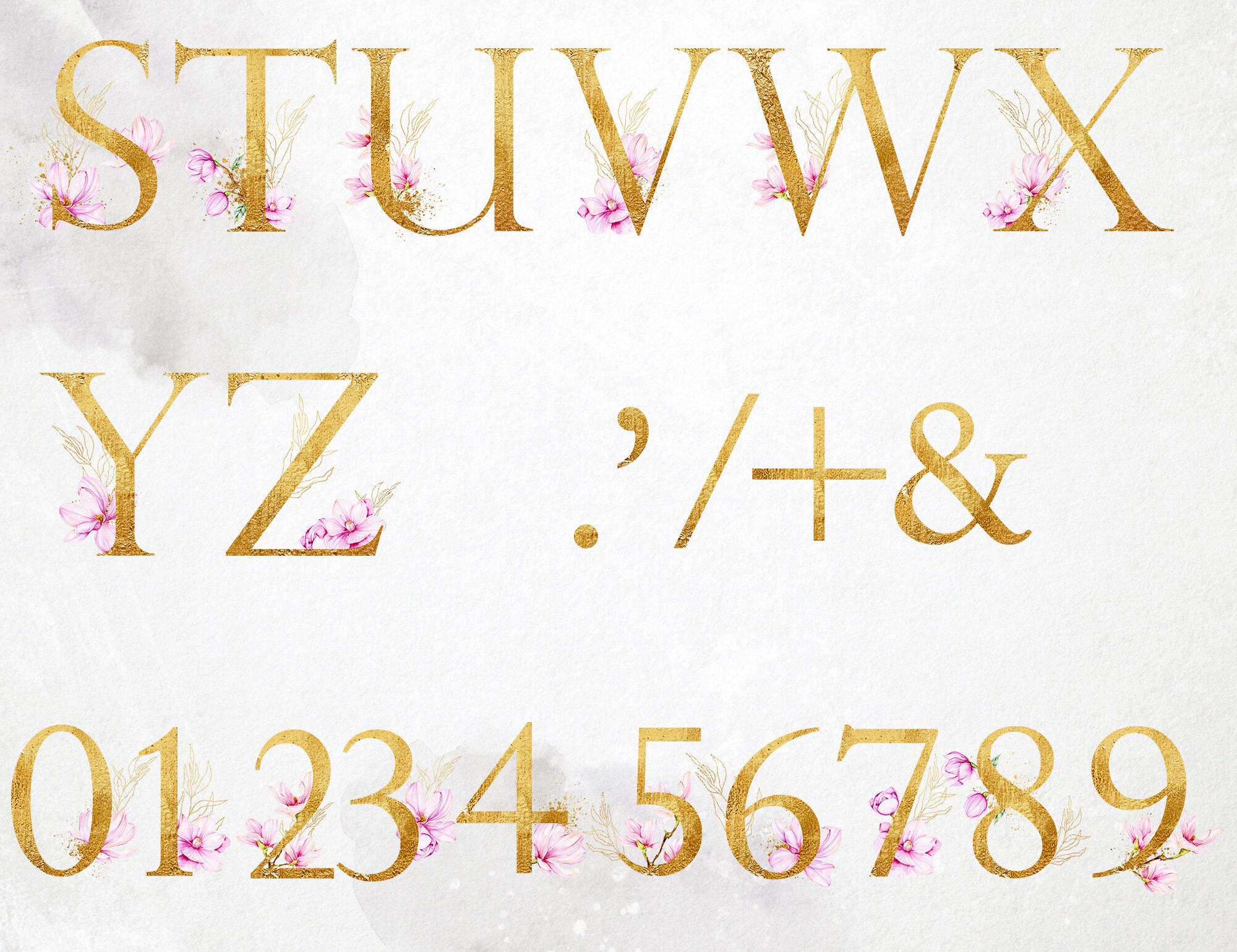 Gold Monogram Letters With Watercolor Magnolias Gold Alphabet | Etsy