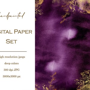 Purple Digital Paper Clipart, Watercolor Digital Papers, Gold Papers ...