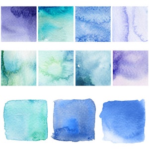 Blue Green Watercolor Squares Clipart, Design Elements (PNG, Digital ...