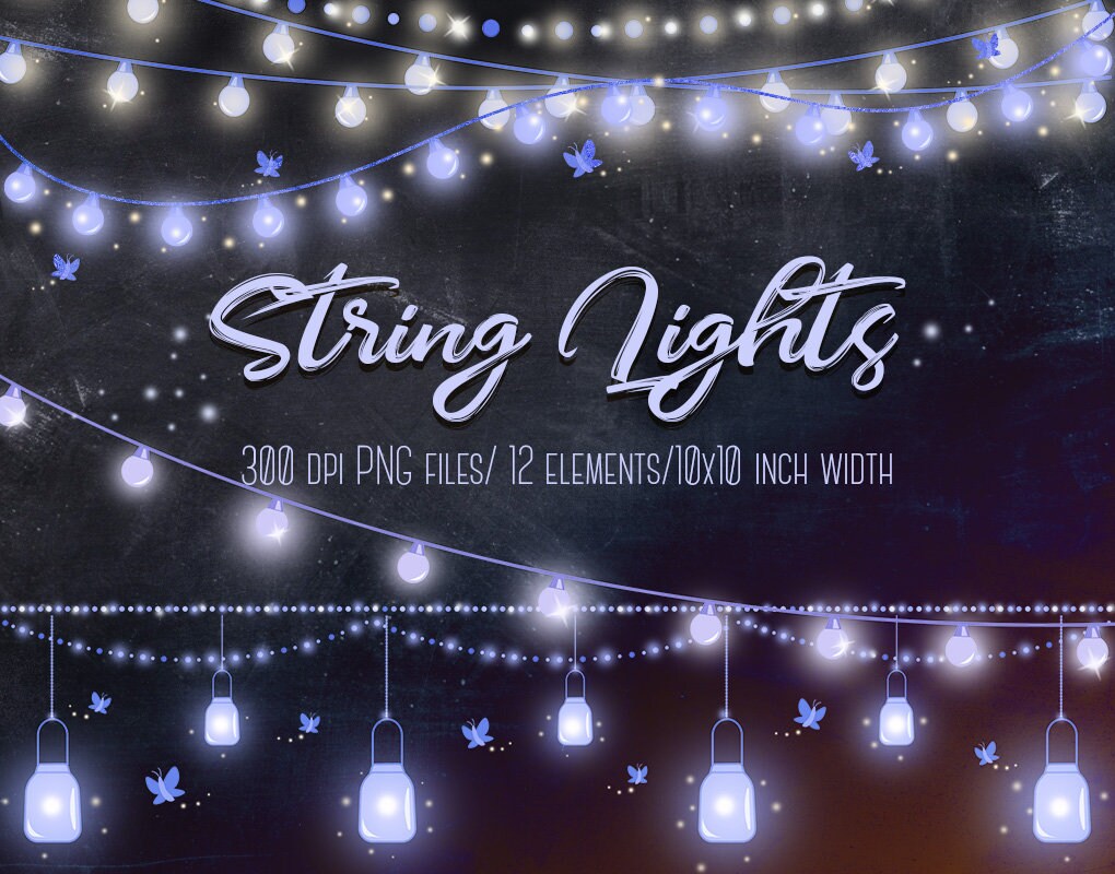 Moonlight String Lights Clipart, Mason Jars, Fairy Lights, Bunting ...