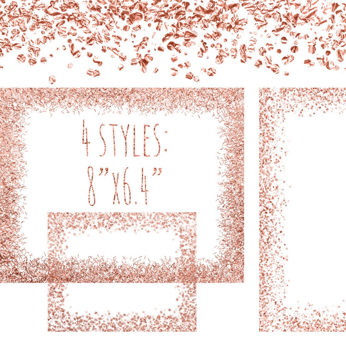 8 Rose Gold Confetti Frames Pack Clip Art Set Rose Gold Foil - Etsy