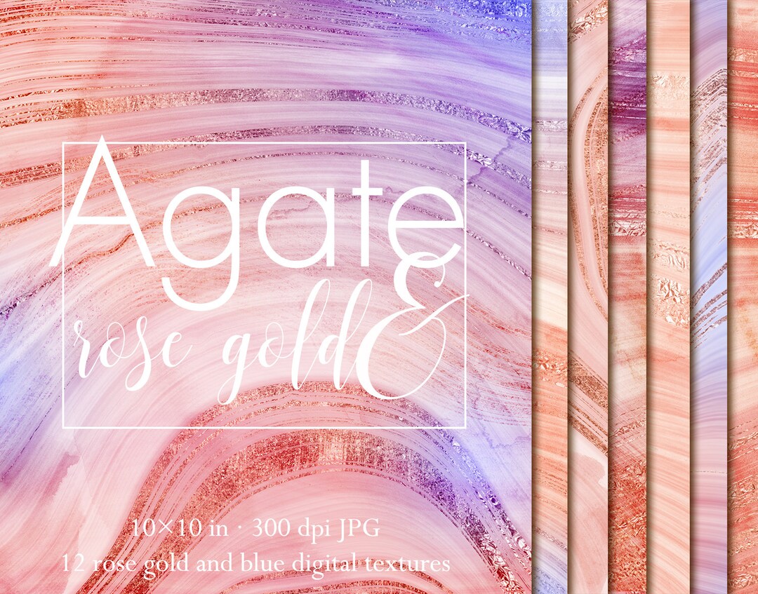 Rose Gold Agate Textures: Elegant Digital Paper Pack (10x10", 300 Dpi ...