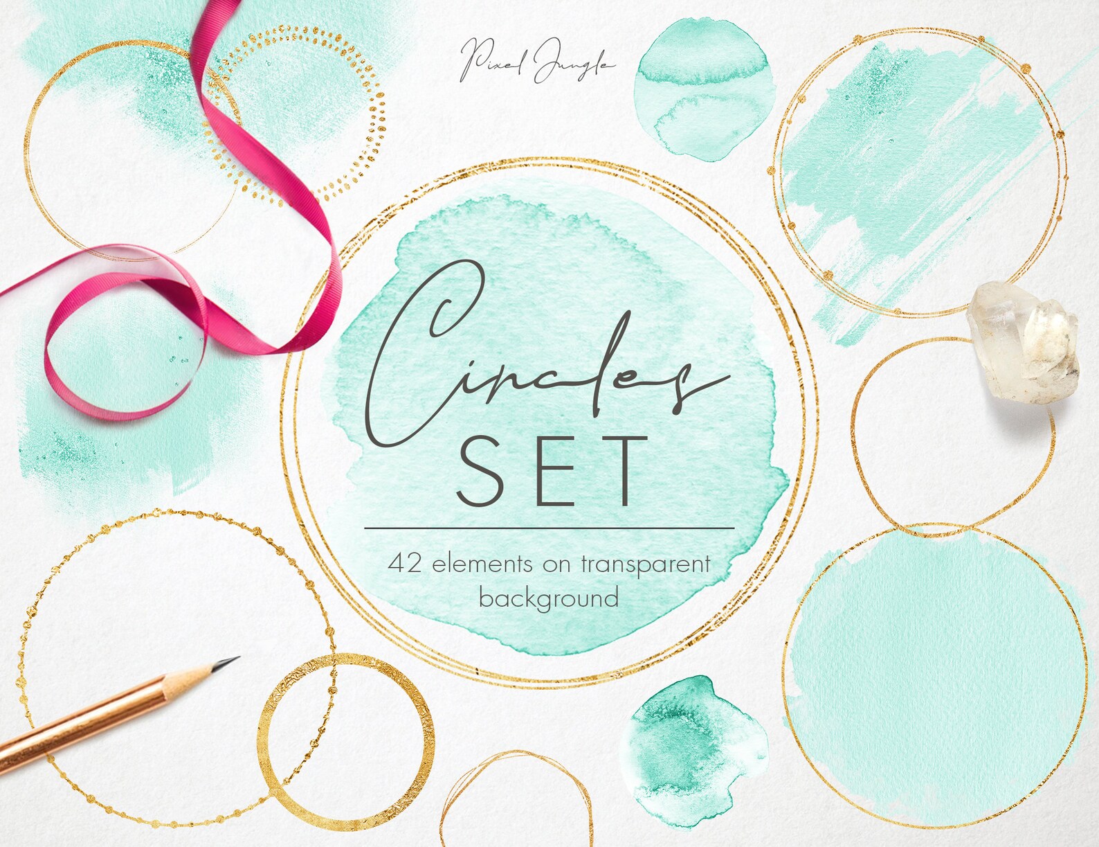 Gold Circles With Mint Green Watercolor Watercolor Circles - Etsy