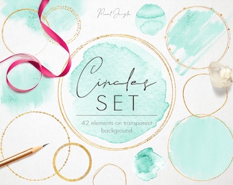 Gold Circles With Pink Watercolor, Watercolor Circles for Logo, Gold ...