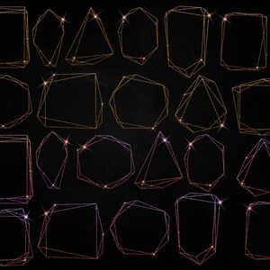 Sparkly Geometric Frames Clipart, Gold Crystal Frames Clip Art, Rainbow ...