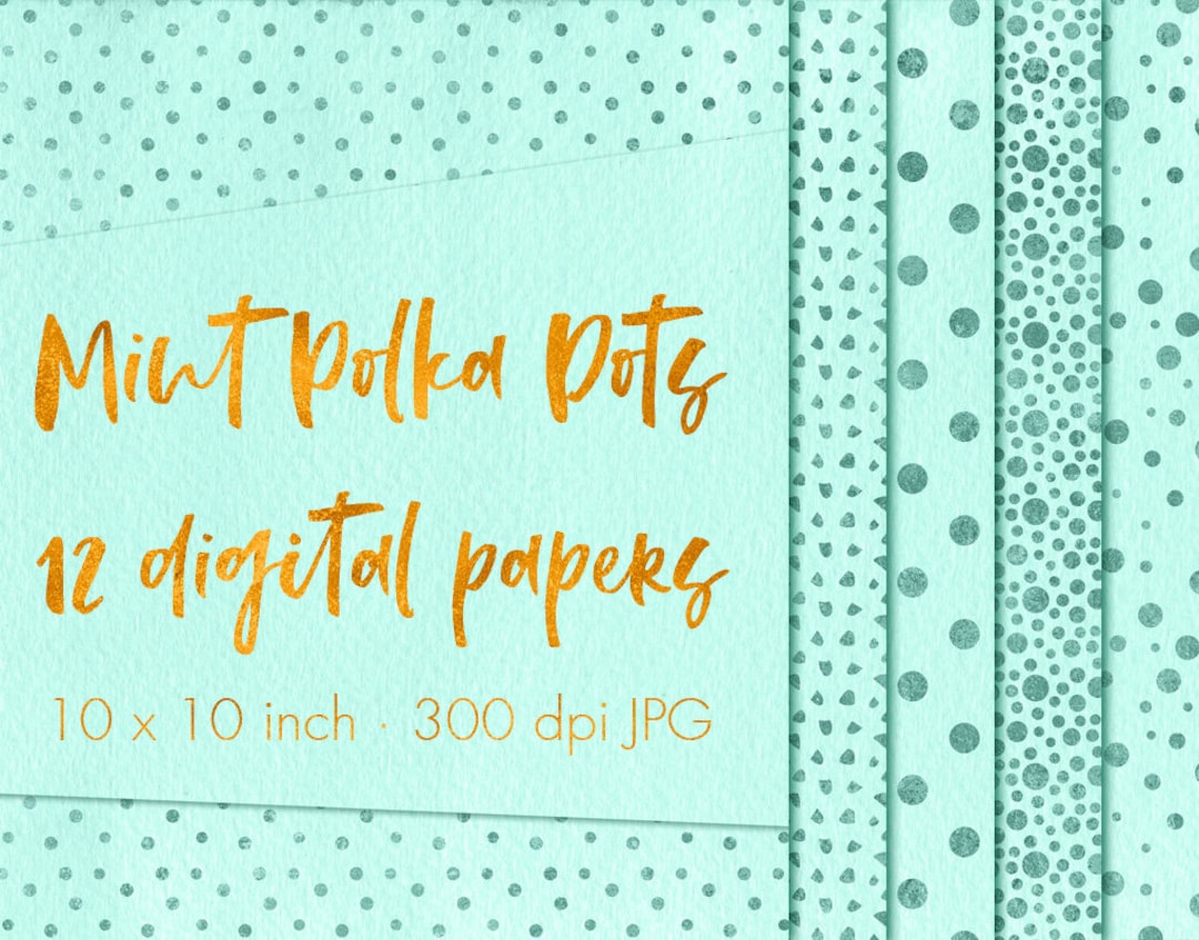 Papel digital Mint, Paquete de papel Polka dots, Papel tapiz Polka dots ...