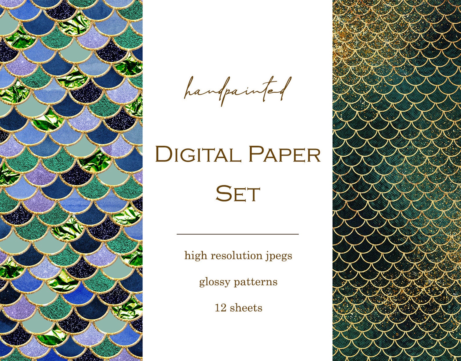 Dark Mermaid Scales Digital Paper Set Metallic Paper Gold - Etsy