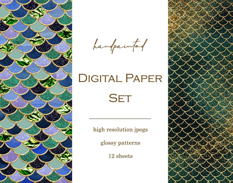 Dark Mermaid Scales Digital Paper Set Metallic Paper Gold - Etsy