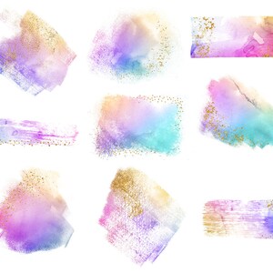 Watercolor Rainbow Brush Strokes Clipart, Gold Glitter Brush Strokes ...