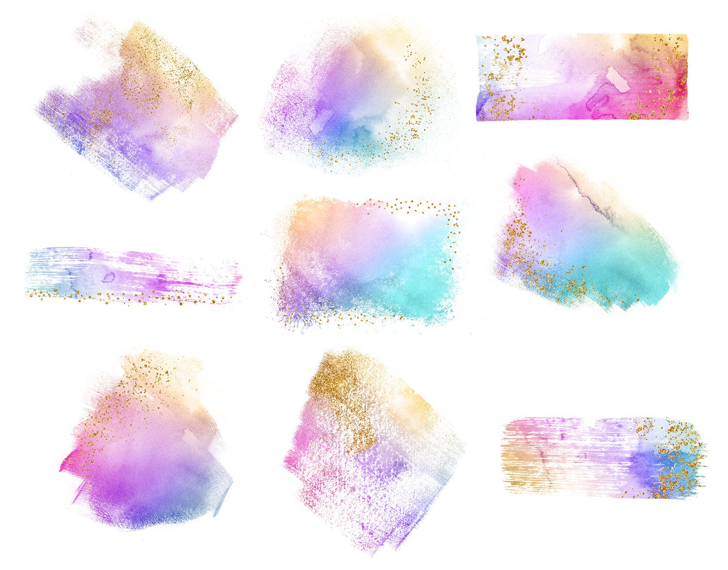 Watercolor Rainbow Brush Strokes Clipart Gold Glitter Brush | Etsy