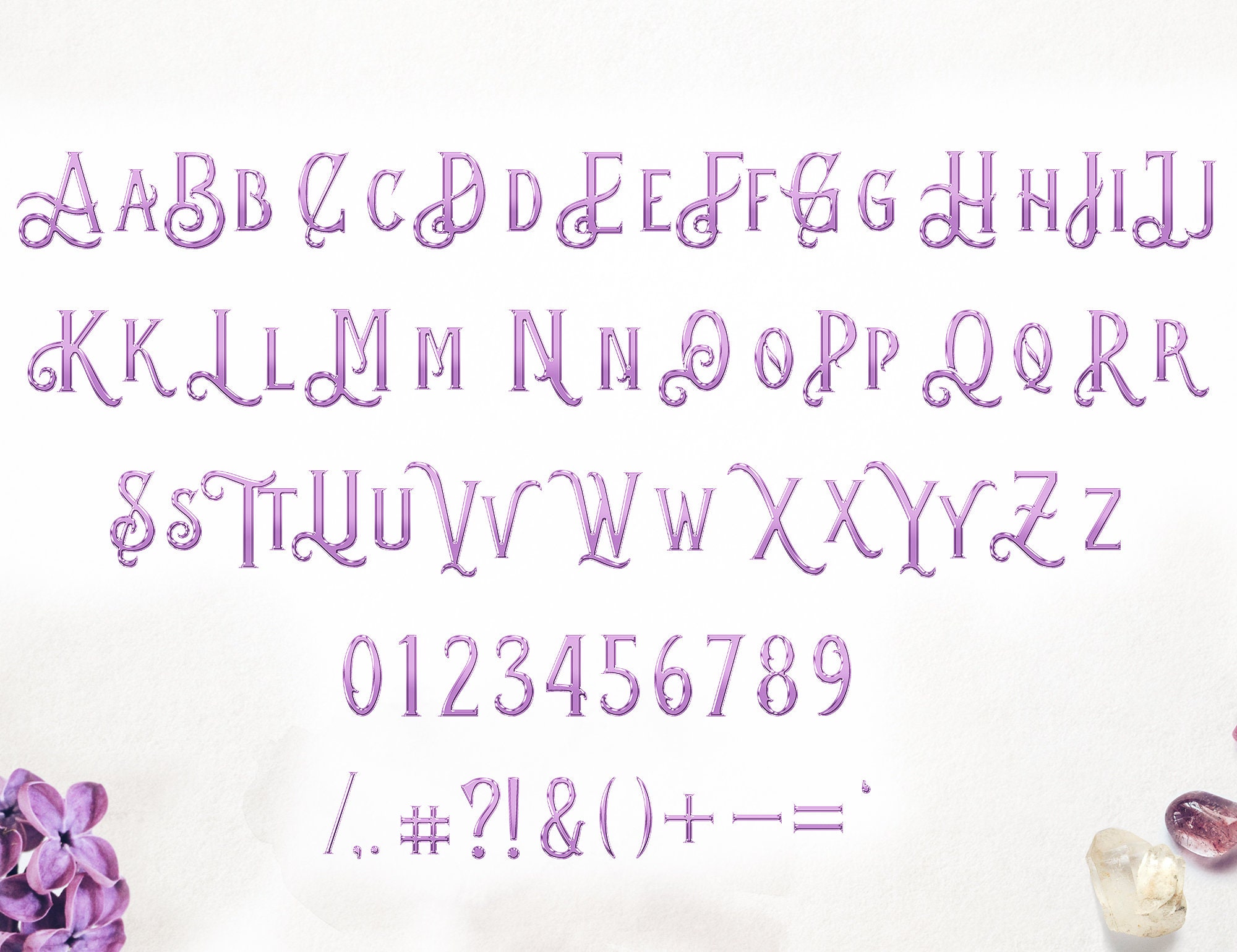 Liquid Lilac Alphabet Clipart: Foil Letters, Numbers, Symbols (PNG) - Etsy