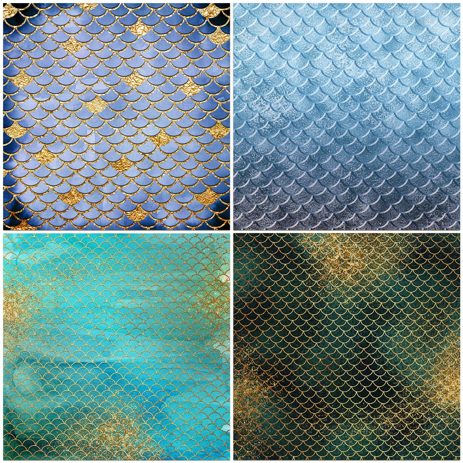 Dark Mermaid Scales Digital Paper Set Metallic Paper Gold - Etsy