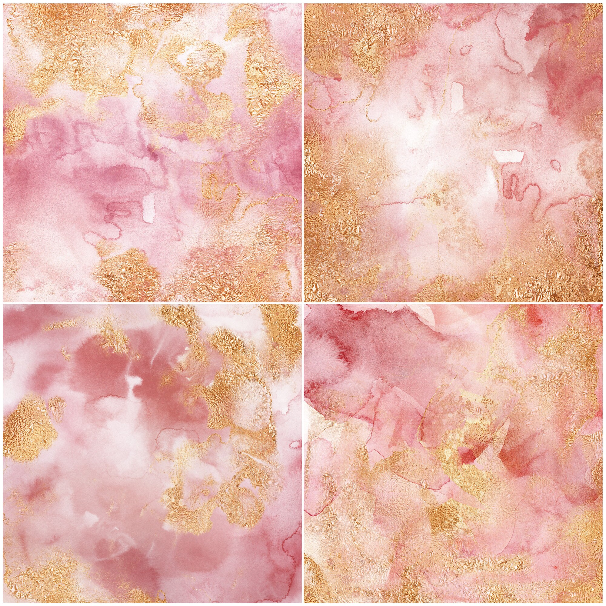 Pink watercolor digital papers with gold foil Watercolor | Etsy