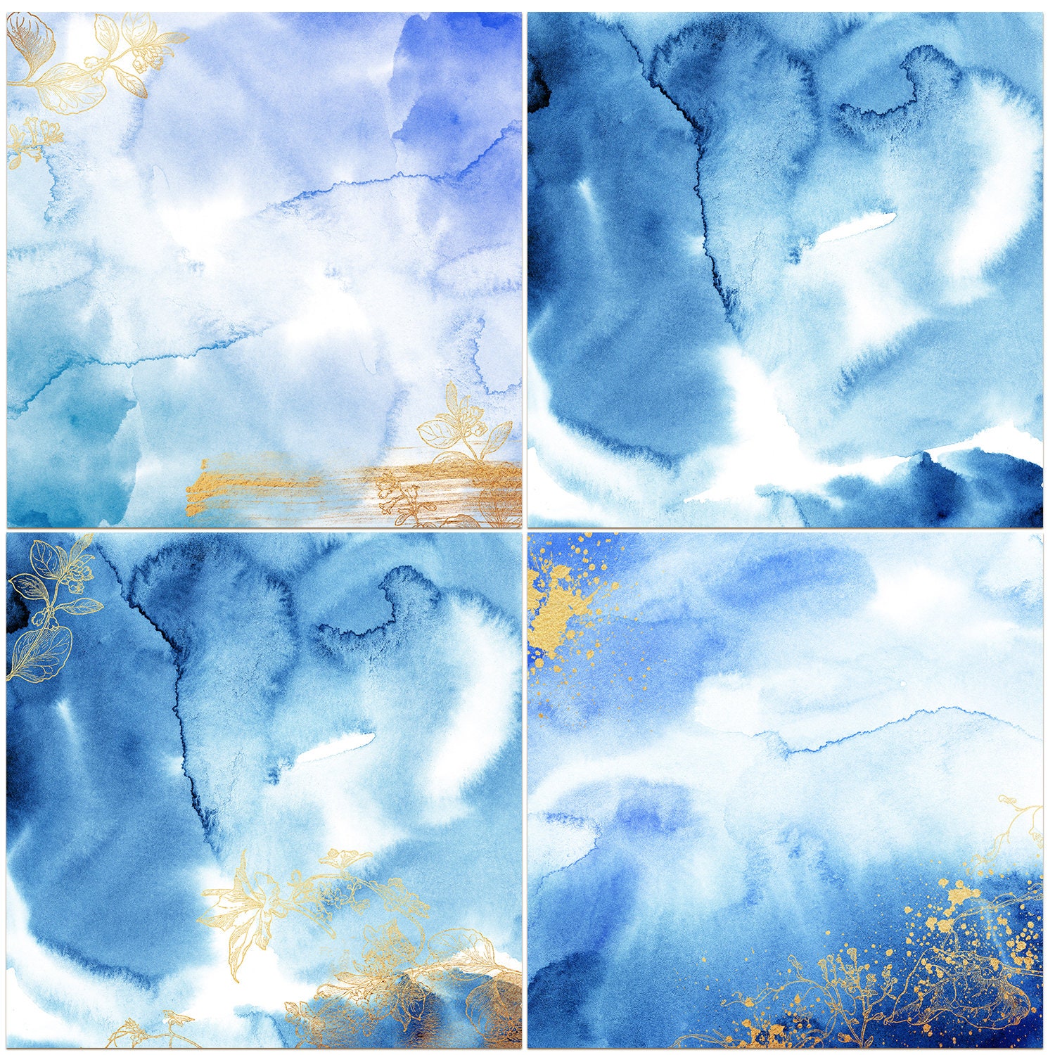 Gold Floral Watercolor Digital Paper Watercolor Paper | Etsy