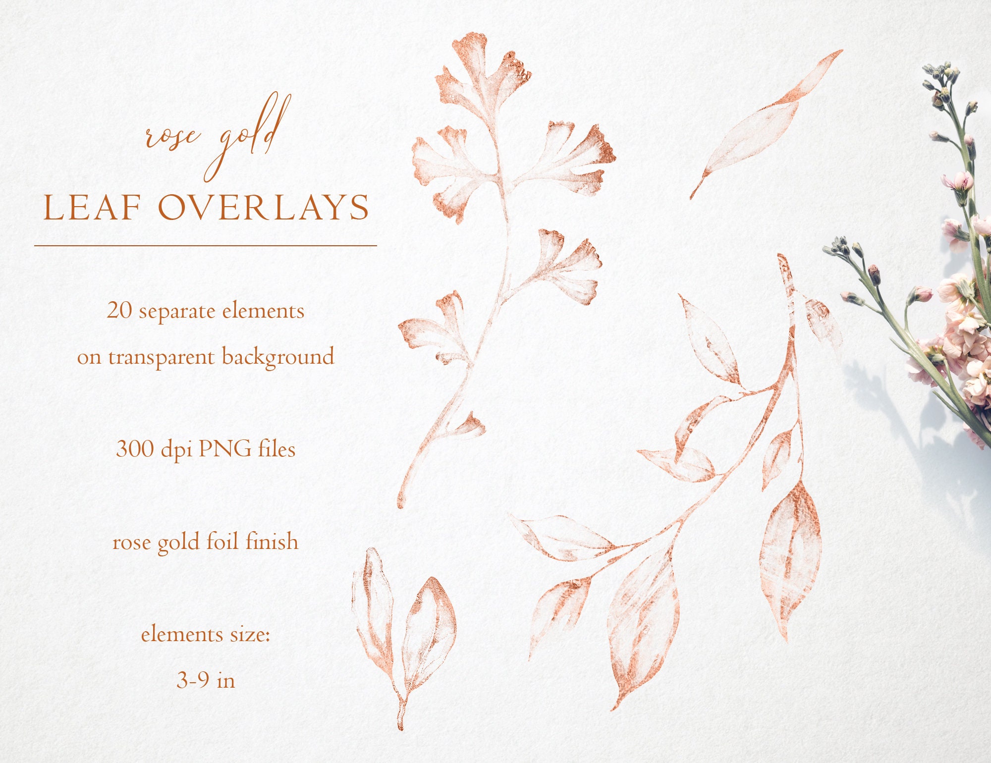 Rose gold floral stamp overlays Rose gold foil stamps Rose | Etsy