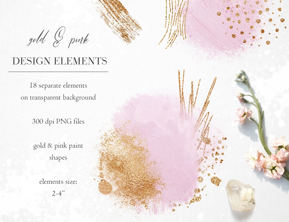 Pink and Gold Abstract Design Elements Gold Overlays Gold - Etsy