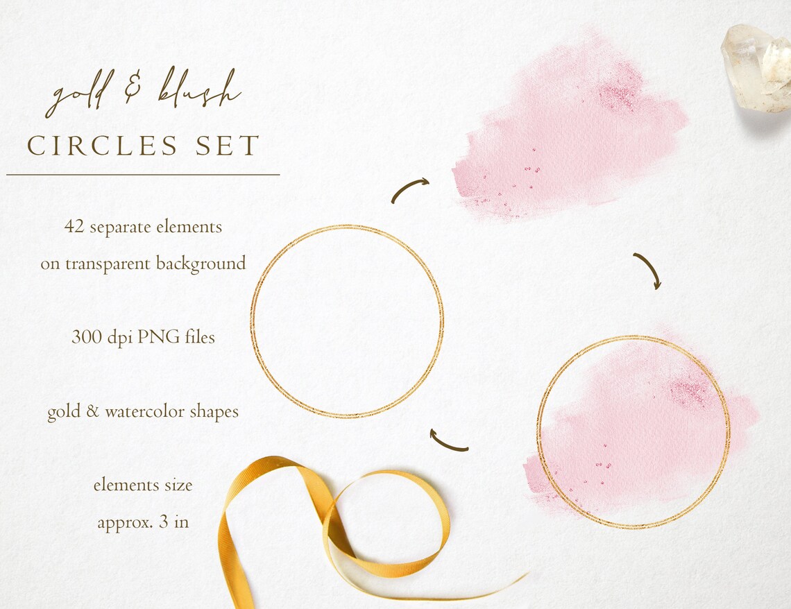 Gold Circles With Pink Watercolor Watercolor Circles for - Etsy