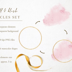 Gold Circles With Pink Watercolor, Watercolor Circles for Logo, Gold ...