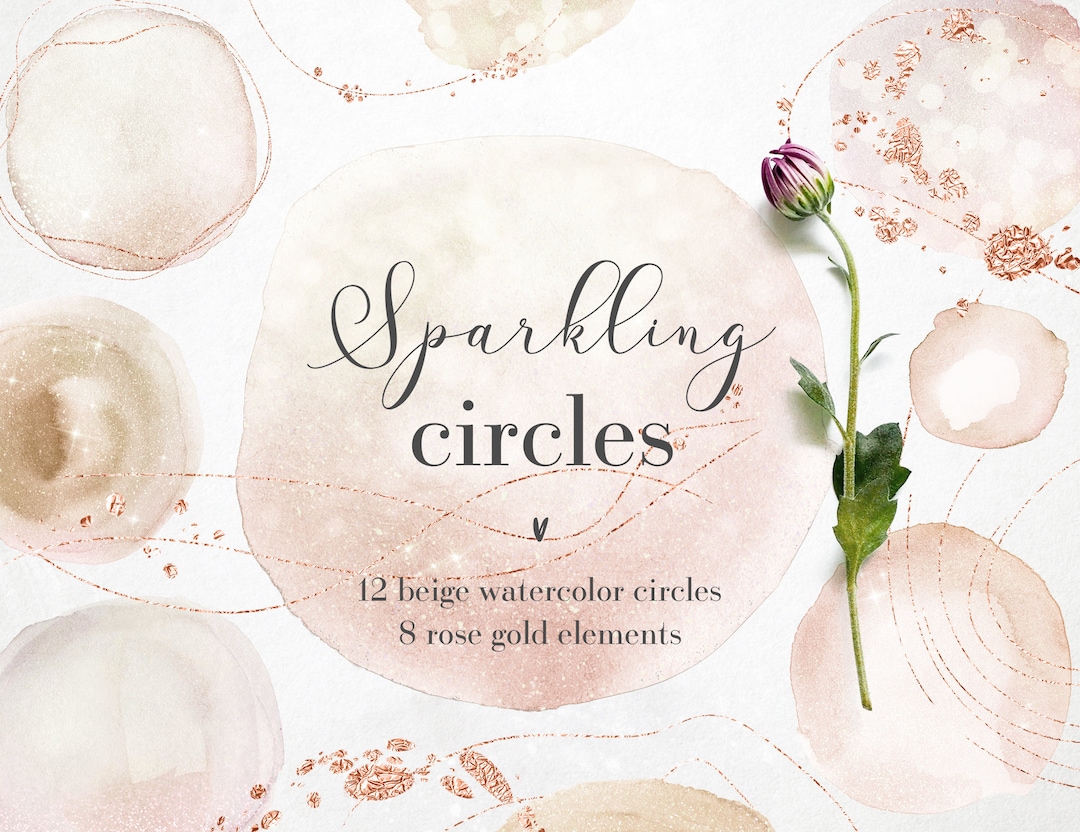 Sparkling Circles for Logo, Watercolor Round Shapes, Rose Gold Circles ...