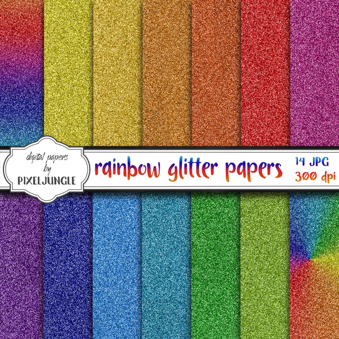 Glitter Digital Paper, 14 High Quality 12x12 Sheets, Rainbow Papers ...