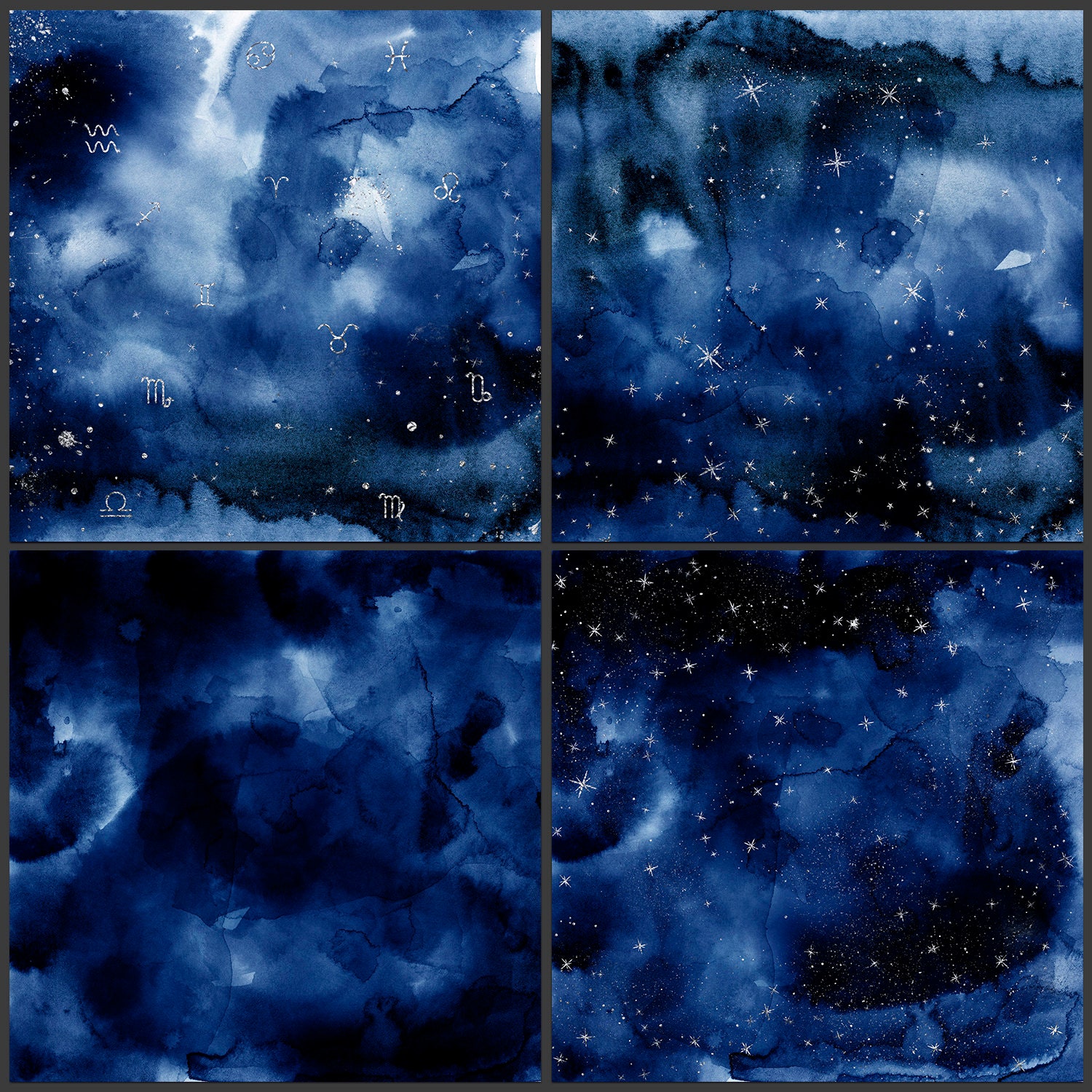 Deep Blue and Silver Digital Paper Clipart Watercolor Digital - Etsy