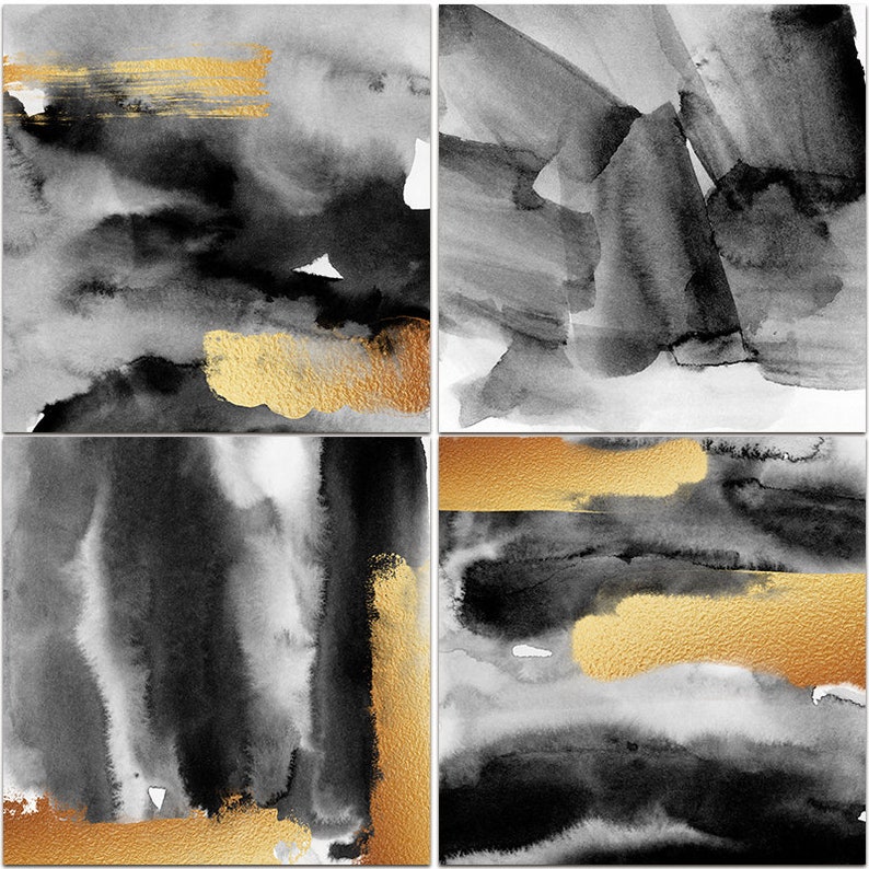 Black and Gold Watercolor Digital Paper Black Background - Etsy