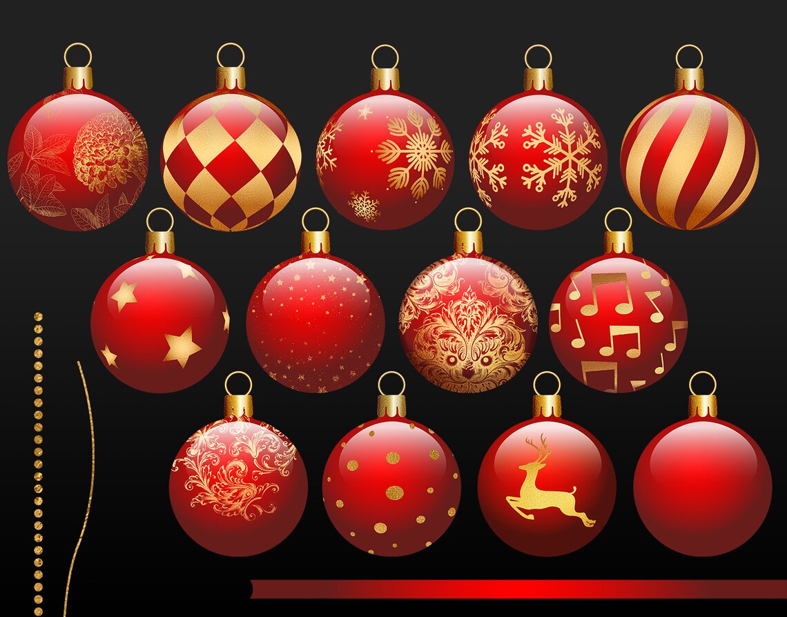 Christmas Baubles Clipart Red and Gold Christmas Balls - Etsy