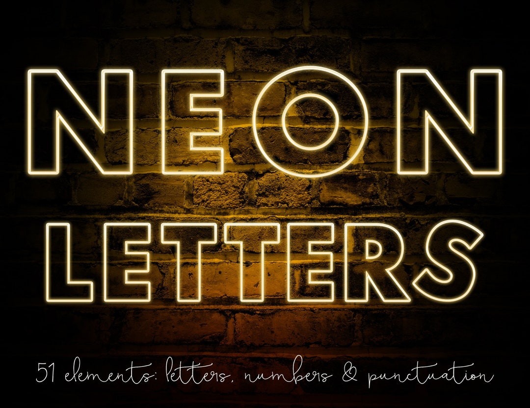 Neon Alphabet Clipart, Neon Letters, Neon Font Clipart, White Neon Font ...