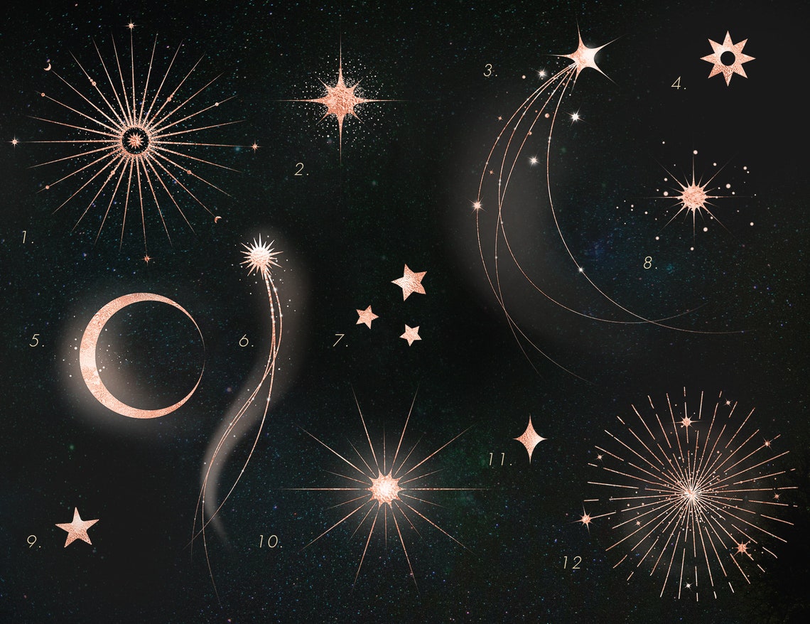 Cosmic Design Elements Rose Gold Stars Clipart Astrological - Etsy