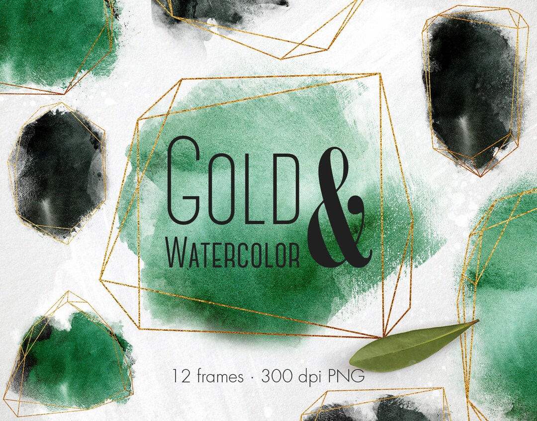 Gold and Watercolor Frames, Gold Frames Clipart, Polygonal Frames ...