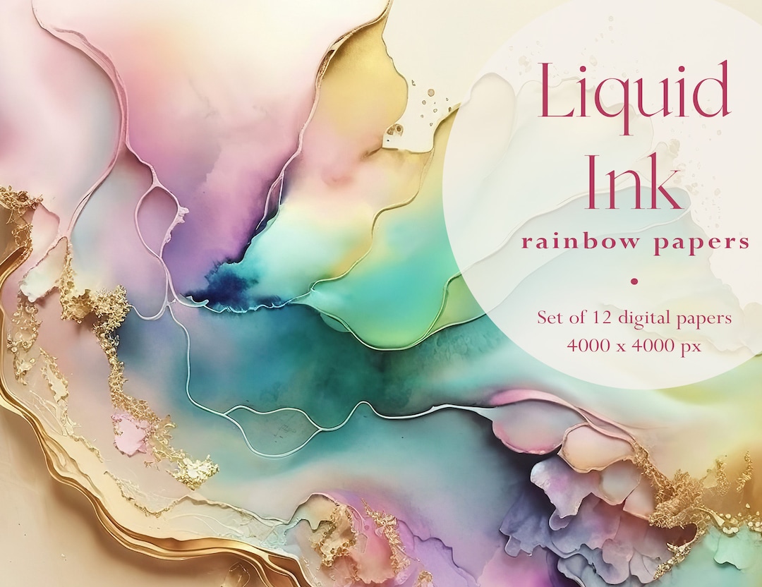 Rainbow Alcohol Ink Backgrounds: Gold Abstract Wallpaper (JPG Digital ...