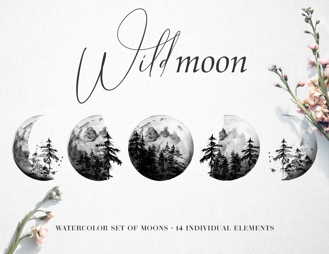 Watercolor Moon Phases Clipart Watercolor Phases of the Moon - Etsy