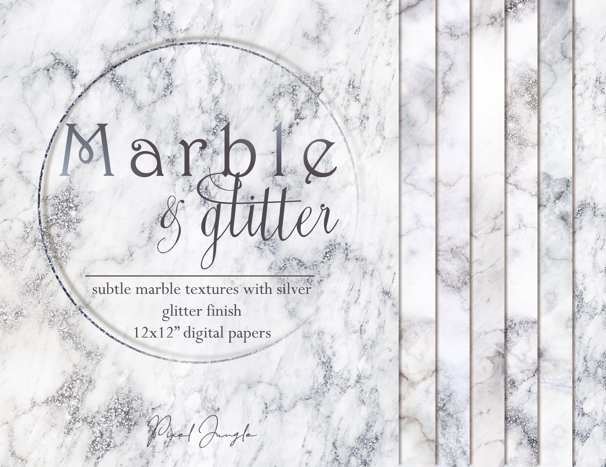 White marble digital papers Marble with silver glitter | Etsy