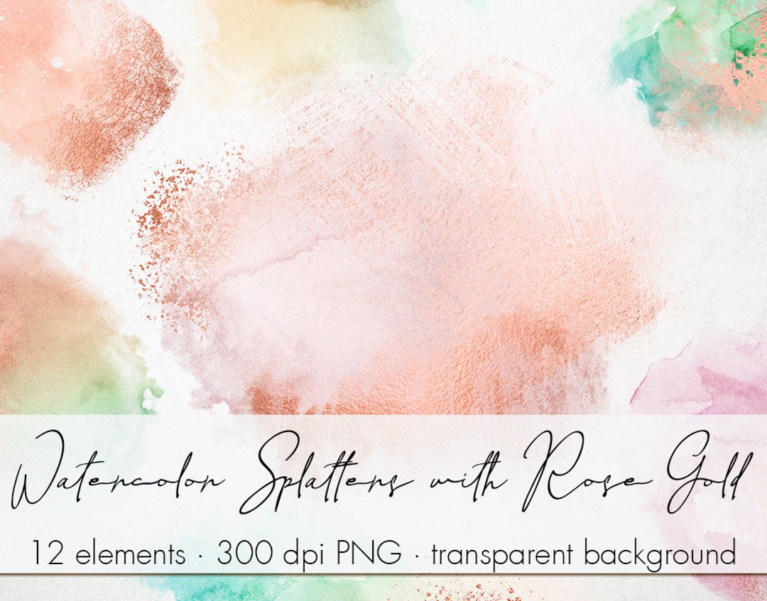 Watercolor Paint Splatters With Rose Gold Dust, Rose Gold Dusted Brush ...