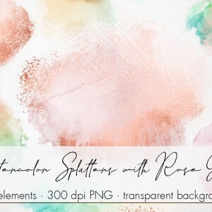 Watercolor Paint Splatters With Rose Gold Dust, Rose Gold Dusted Brush ...