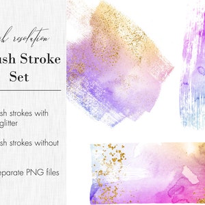 Watercolor Rainbow Brush Strokes Clipart, Gold Glitter Brush Strokes ...