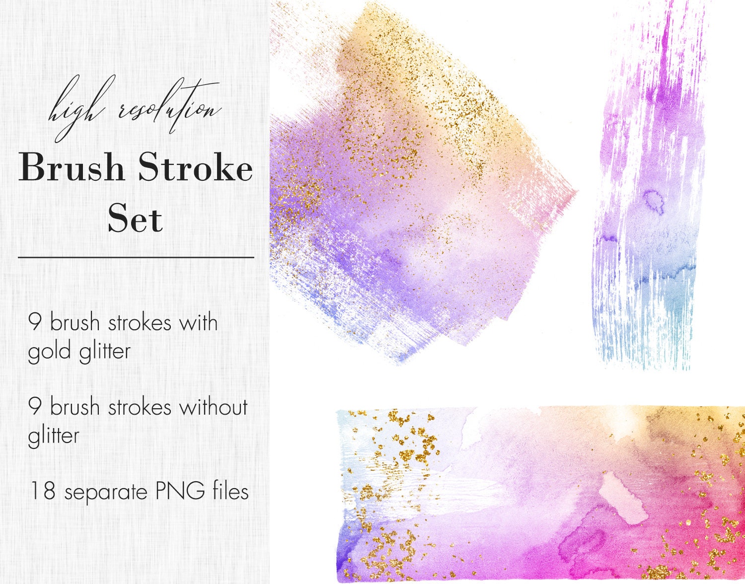 Watercolor Rainbow Brush Strokes Clipart Gold Glitter Brush | Etsy