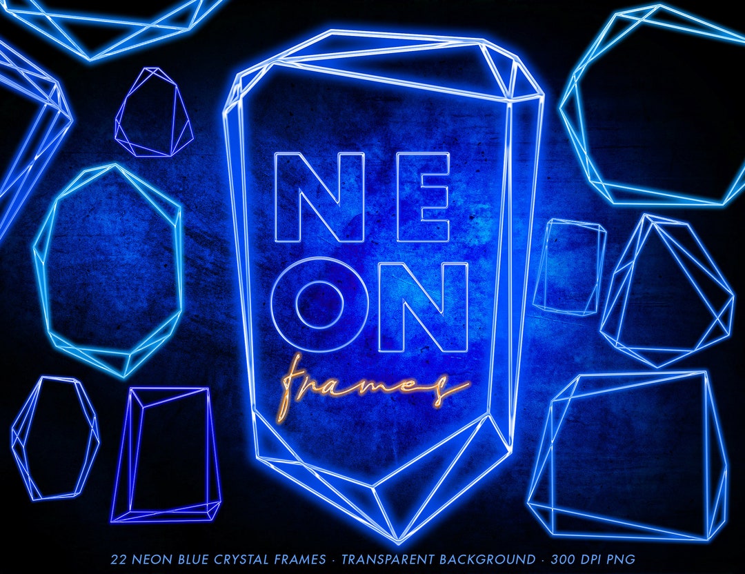 Blue Neon Frames, Neon Frame Overlays, Neon Crystal Frames Clipart ...