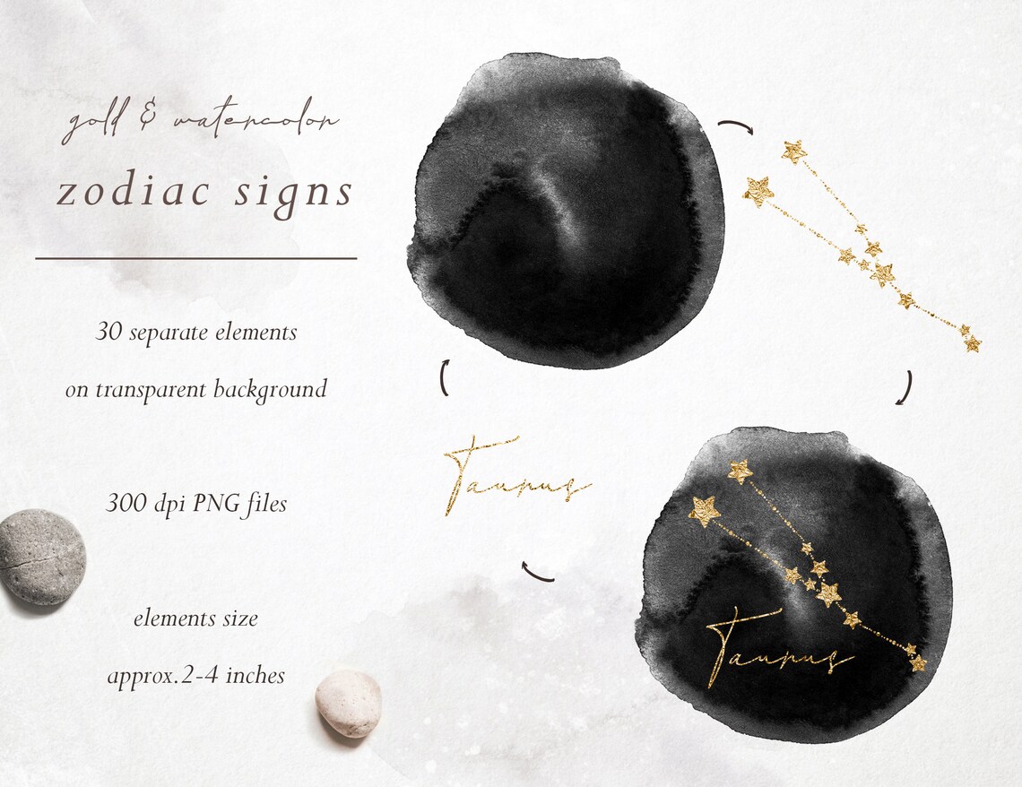 Gold Zodiac Constellations Clipart: Watercolor Astrology PNG (digital ...