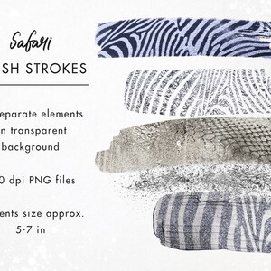 Safari Brush Strokes Clipart, Silver Zebra, Cheetah Paint Strokes ...