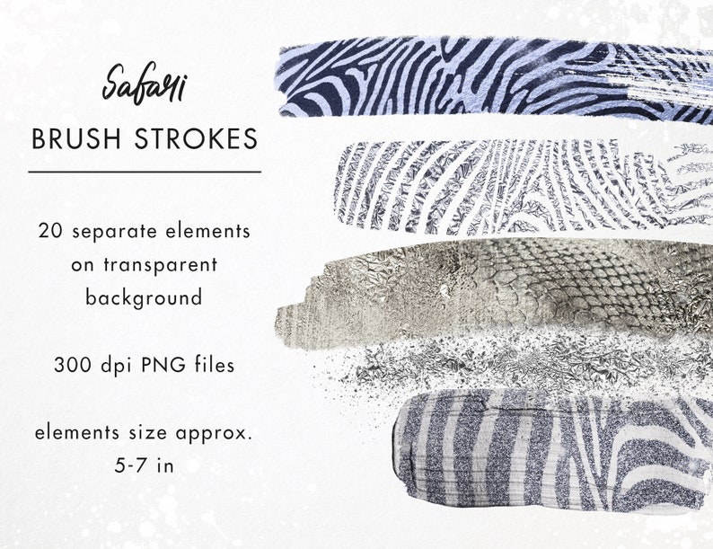 Safari Brush Strokes Clipart Silver Zebra Cheetah Paint - Etsy