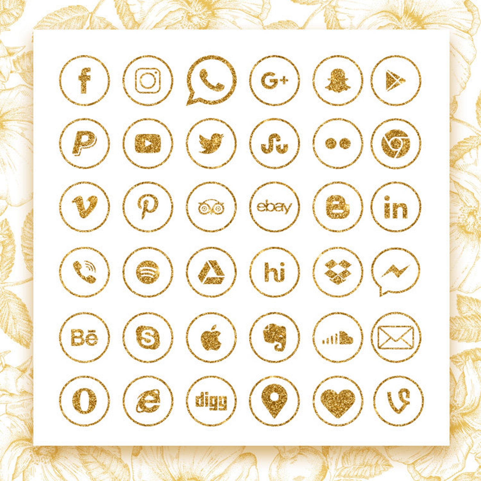 Buy 3 Pay for 2 Gold Social Media Icons Glitter Gold Icons | Etsy