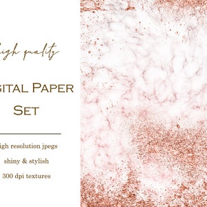 Rose Gold and Marble Digital Paper, Paper Pack, Rose Gold Papers ...