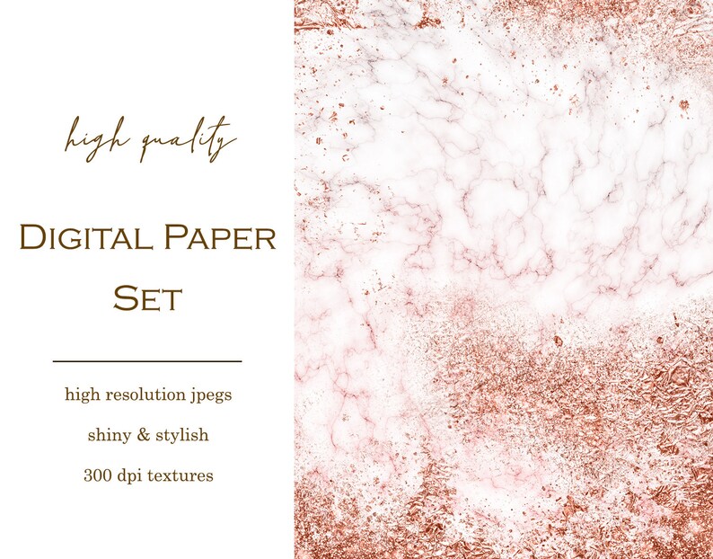 Rose Gold and Marble Digital Paper Paper Pack Rose Gold - Etsy