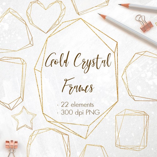 Gold Geometric Frames Clipart Gold Crystal Frames Clip Art | Etsy