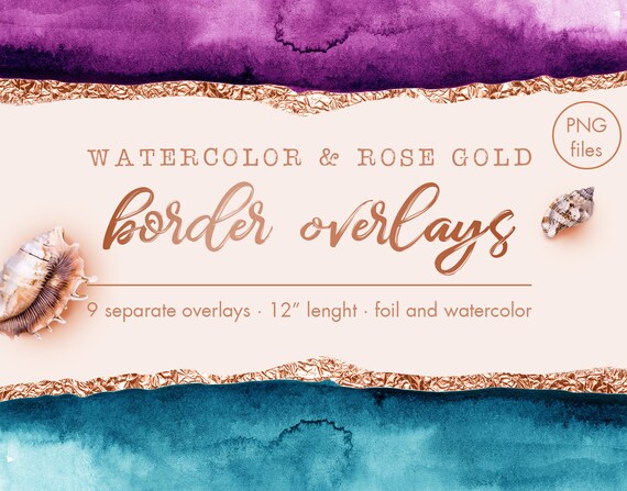 Watercolor Border Overlays With Rose Gold Foil Rose Gold | Etsy