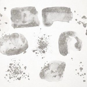 Silver Glitter Paint Splashes Clip Art, Silver Foil Brush Strokes ...