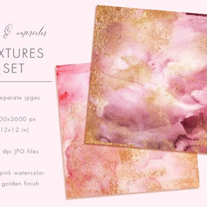 Pink Watercolor Digital Papers With Gold Foil, Watercolor Paper Clipart ...