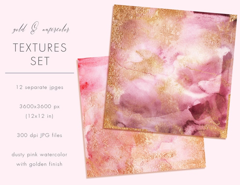 Pink Watercolor Digital Papers With Gold Foil Watercolor - Etsy